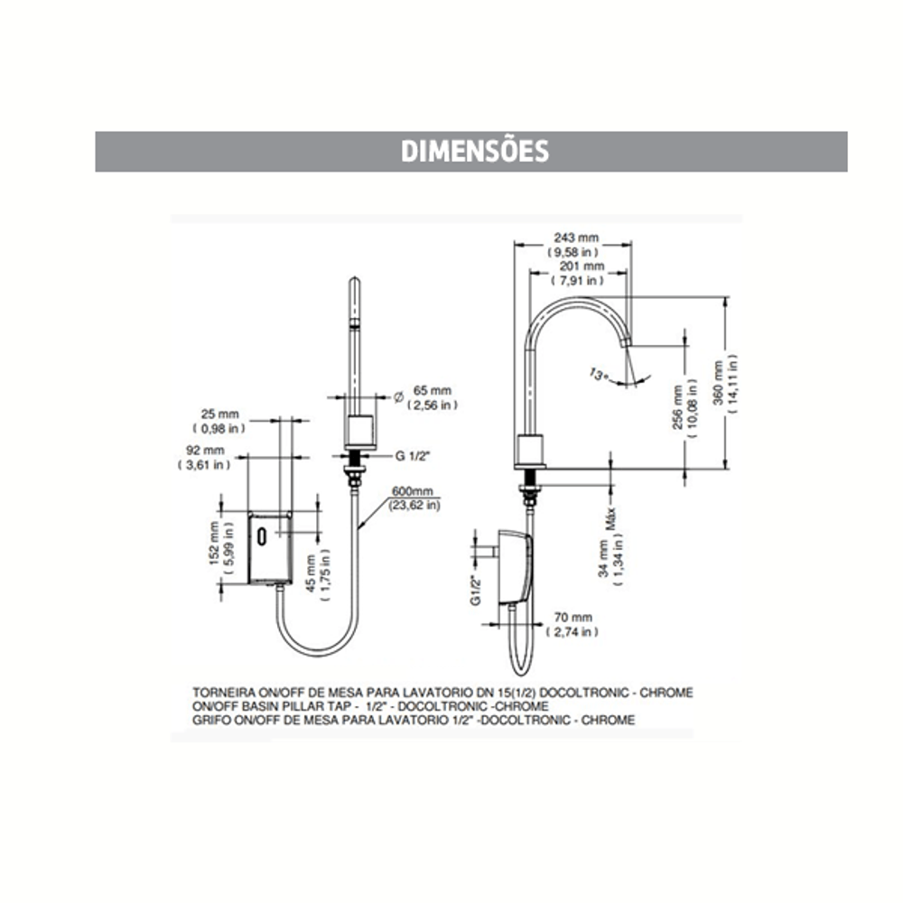 Torneira para Banheiro com Sensor Eletrônico DocolTronic Cromada ...