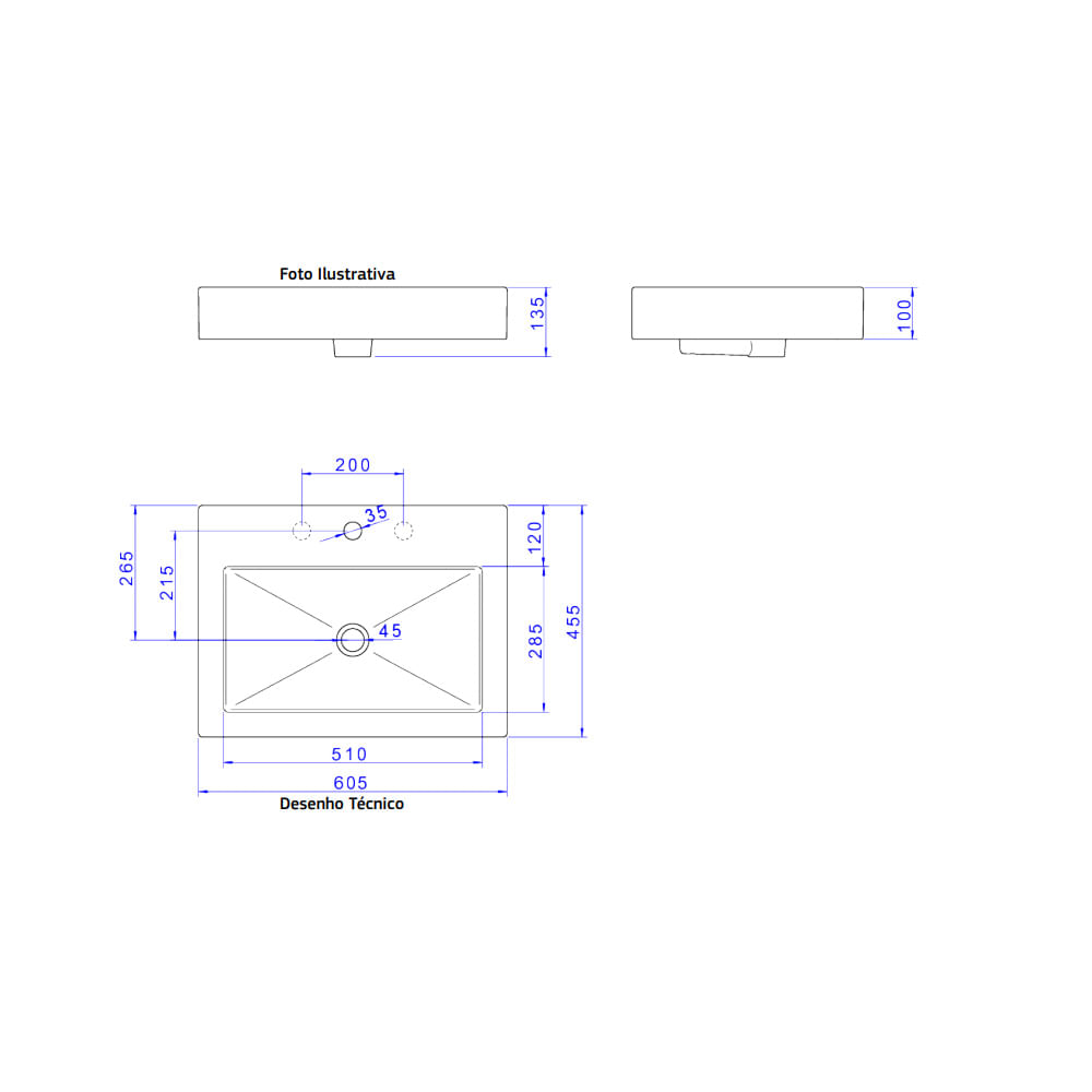 Cuba Apoio para Banheiro Retangular com Mesa BrancaDeca - lojadopedrao