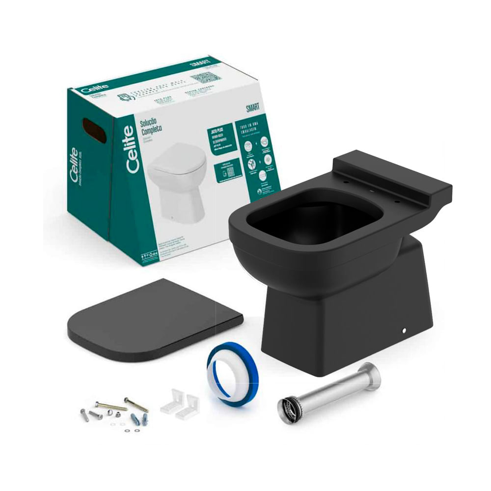 Kit Vaso Sanitário Convencional Celite Elite com Assento e Acessórios Black Matte - lojadopedrao
