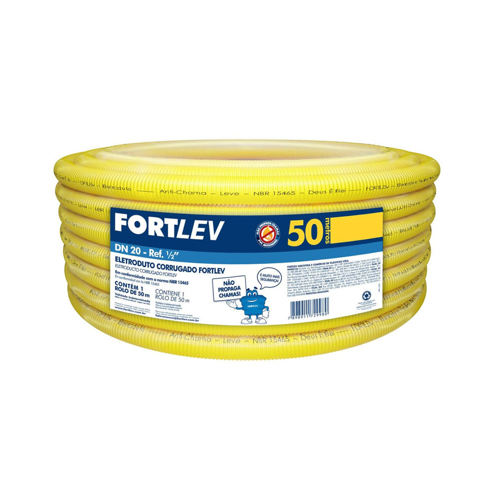 Eletroduto Corrugado Amarelo 20x50 - Fortlev - lojadopedrao