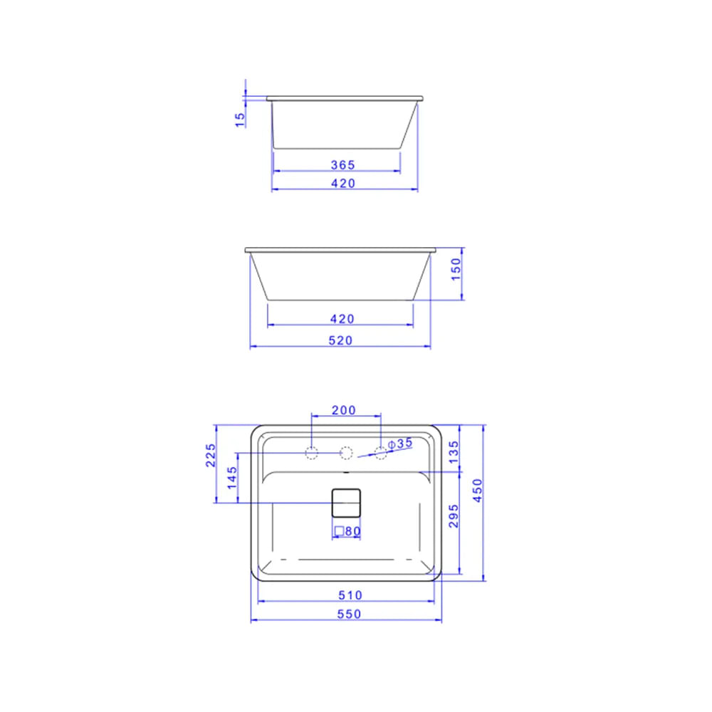Cuba de Embutir Retangular com Mesa Slim 45x55cm Ébano Fosco - Deca ...